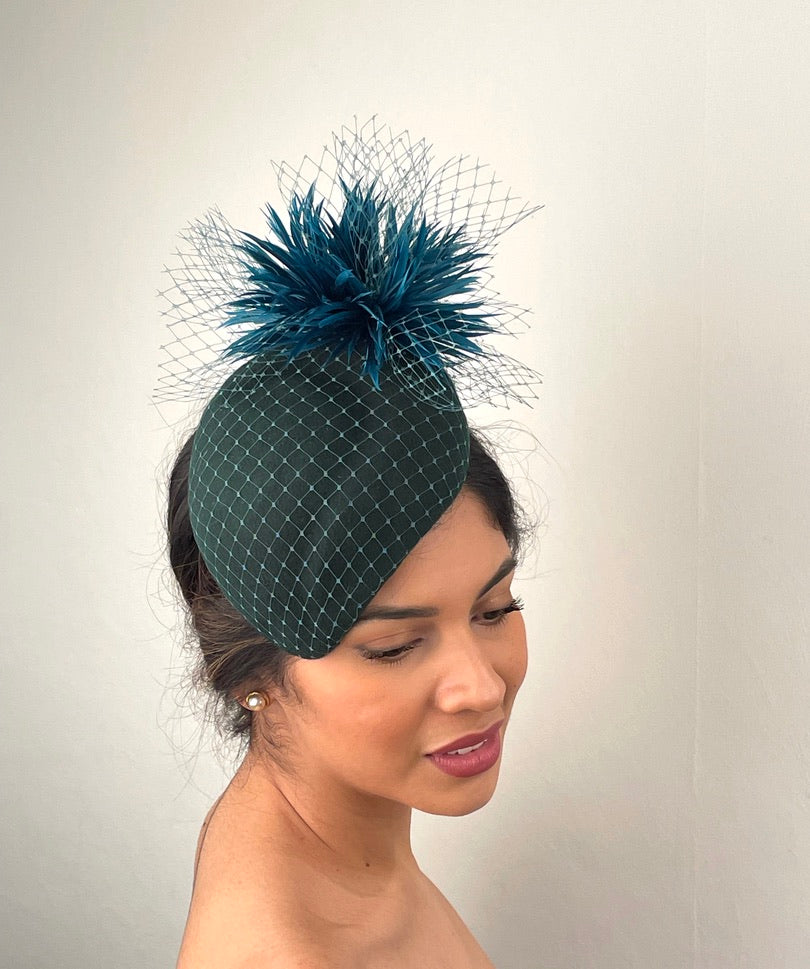 Green felt percher hat – Annabel Allen Millinery
